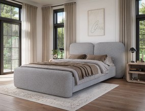 Postel Ollival 180x200 s kovovým roštem a úložným prostorem, šedé bouclé