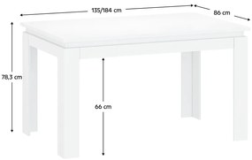 Kondela Rozkládací stůl, bílá, 135-184x86 cm, LINDY