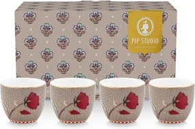 Pip Studio Blooming Tales sada 4 ks porcelánových kalíšků, khaki (Sada porcelánových kalíšků na vajíčko, dip nebo med)