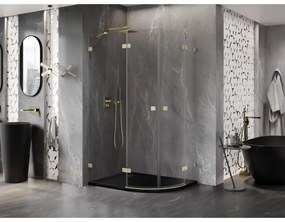 Mexen Lunar, půlkruhový sprchový kout naklápěcí doleva 100 x 70 cm, 8mm čiré sklo, zlatý matný profil, 833-100L-070P-55-00