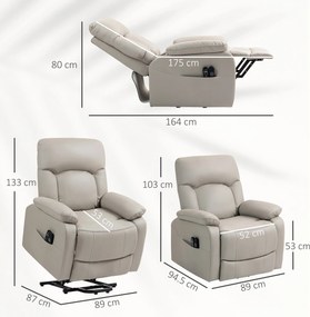 HOMCOM elektrické křeslo pro vstávání, elektrické relaxační křeslo s masážní a vyhřívací funkcí, 89 x 94,5 x 103 cm, šedá