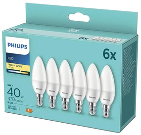 Philips | SADA 6x LED Žárovka Philips B35 E14/5W/230V 2700K | P4404