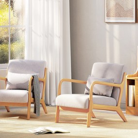 HOMCOM Lounge Křeslo Nordic Křeslo Obývací Pokoj S Rukama Polštář a Rám z Kaučukovníku pro Ložnici Nosnost 120 kg 61x78x76 cm Šedé