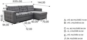 ANTEX ASTI rozkládací sedačka s dvěmi úložnými prostory šedá 225 x 85 x 144 cm