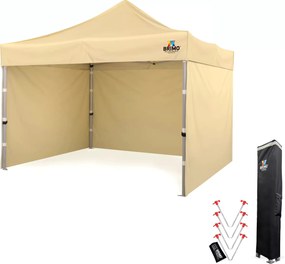 BRIMO Prémiový Párty stan 3x3m Hliník | Nejvyšší odolnost - s 3 stěnami - Béžová P. Alu