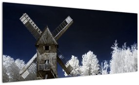 Větrný mlýn v zimní krajině - obraz (100x40cm)