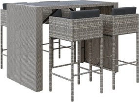5dílný zahradní barový set s poduškami šedý polyratan 3200668