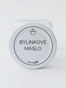 Samolepka na kořenky BYLINKOVÉ MÁSLO průhledná 5 cm základní písmo