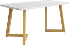 Aosom Jídelní stůl 117x68 cm, moderní luxus s pozlacenými kovovými nohami pro jídelnu a obývací pokoj, pozlacená bílá