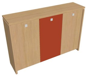 Střední šatní skříň Verno 188 x 46 x 130 cm, kombinované dveře, dub světlý / oranžová