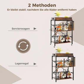 Costway 3-patrový servírovací vozík Kuchyňský vozík s odnímatelným tácem