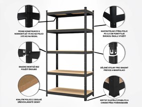 Fistar Regál 1800x750x300 mm lakovaný 5-policový, nosnost 875 kg - ČERNÝ