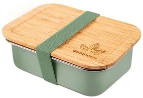 Zelený nerezový svačinový box s bambusovým víčkem - 1200ml/ 20*15*6,5cm