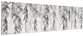Obraz - Vrbové větvičky v šedé omítce (170x50 cm)