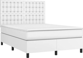 Box spring postel s matrací a LED bílá 140x190 cm umělá kůže 3135940