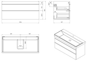 Sapho Sapho, SITIA umyvadlová skříňka 101,4x50x43,4cm, 2x zásuvka, bílá matná, SI105-3131