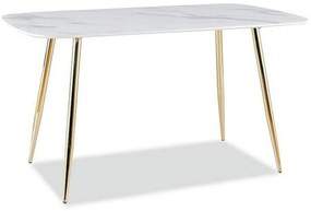 Jídelní stůl BOREK - 140x80, bílý mramor / zlatý