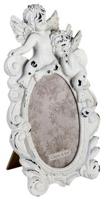 Bílý oválný fotorámeček s andělíčkem – 9x13 cm