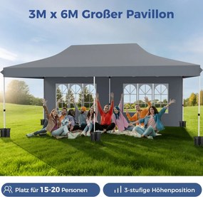 Costway Pavilon skládací altán s 6 odnímatelné boční stěny výškově nastavitelný