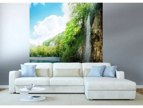 DIMEX | Vliesová fototapeta na zeď Relax v lese MS-3-0085 | 225 x 250 cm | zelená, modrá, bílá, béžová