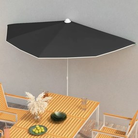 Zahradní půlkruhový slunečník s tyčí 180 x 90 cm černý 315565