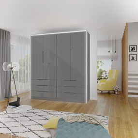 ARK Šatní skříň RALF, Šedá + LED osvětlení 207 cm