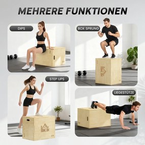 HOMCOM plyo Box 3 v 1 Dřevěný plyometrický box se 3 výškami skoku Rukojeti 61 x 51 x 76 cm Přírodní dřevo