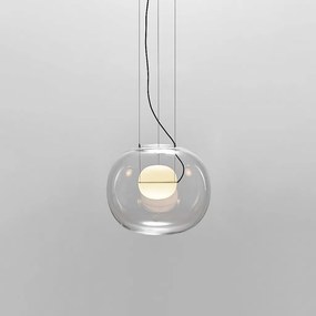 Závěsné kulaté svítidlo Big One z ručně foukaného skla Dekor: Vnější transparentní sklo / Vnitřní bílé sklo, Průměr: 350 mm