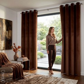 ZATEMŇOVACÍ ZÁVĚS NA KROUŽCÍCH MELANIE 140X250 CM SVĚTLE HNĚDÝ