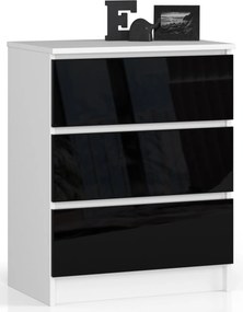 Komoda K60 3SZ bílá/černý lesk
