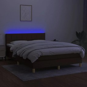 Box spring postel s matrací a LED tmavě hnědá 140x200 cm textil 3133720
