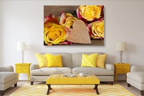 Obraz valentýnské žluté růže - 120x80 cm