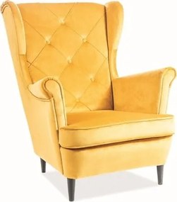 Casarredo - Komfort nábytek Křeslo ušák LADY velvet žlutá curry/wenge