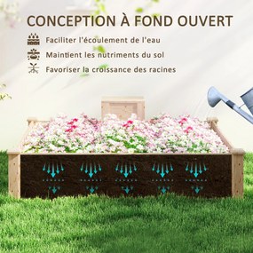 Outsunny Dřevěný Truhlík, venkovní čtvercový vyvýšený zahradní záhon s kompostérem, otevřený design, květinový záhon pro zeleninu a květiny na zahrad…