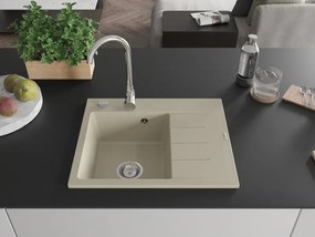 Mexen Ben, 1-komorový granitový dřez 600x500x190 mm, levý+ chromový sifon, béžová, 6522605000-69