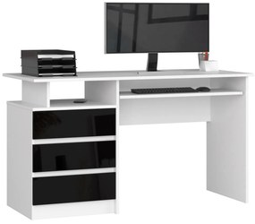 Volně stojící psací stůl CLP 135 cm bílý/černý akryl vysoký lesk