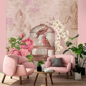 Gario Fototapeta Květiny ptáci růžové pozadí - Andrea Haase Materiál: Vliesová, Rozměry: 100 x 100 cm