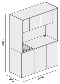 PLAN Kuchyňka NIKA se dřezem a baterií 1481 x 600 x 2000 mm, šedá, levé