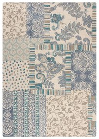 Modrý/béžový ručně tkaný vlněný koberec 200x290 cm Eloise Patchwork – Flair Rugs