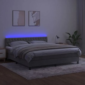 Box spring postel s matrací a LED světle šedá 180x200 cm samet 3134597