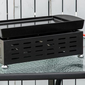Stolní plynový gril Outsunny BBQ se 2 hořáky, stolní plynový gril s hadicí, nerezová ocel a kov, nepřilnavá grilovací deska, ideální pro kempování
