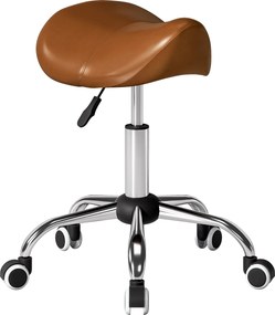 HOMCOM Výškově nastavitelná otočná stolička 49-61 cm pracovní stolička otočná sedlová stolička pro kancelář, salon, masáž, spa Hnědá