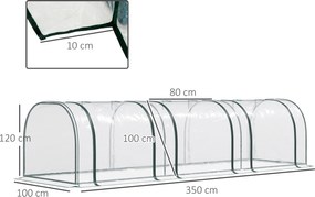 Fóliový skleník Outsunny Skleník s dveřmi 350 x 100 x 80 cm, průhledné PVC pro pěstování rostlin a chladicí rám, robustní ocelový rám, zelený | Aosom…