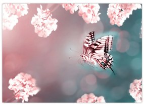 Obraz - Motýl mezi květy (70x50 cm)
