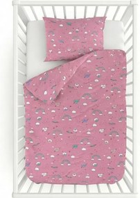 Kvalitex Bavlněné povlečení do dětské postýlky Obláčky růžové 1x 90/135, 1x 40/60cm