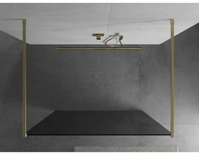 Mexen Kioto, sprchová zástěna Walk-In 130 x 200 cm, 8mm šedé sklo, zlatý matný profil, 800-130-002-55-40