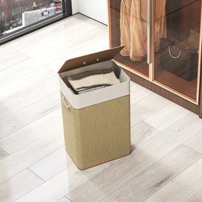 HOMCOM Koš na prádlo s víkem 72L, bambusový koš na prádlo s odnímatelnou vnitřní taškou a úchyty do prádelny, ložnice 40x30x60 cm Přírodní