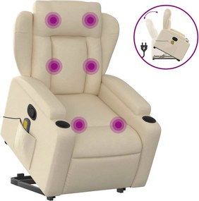 Zvedací masážní polohovací křeslo krémové textil 3204503