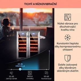 Klarstein Vinovilla Duo 42, vinotéka, 126 l/42 lahví, 2 zóny, 3 barvy LED osvětlení, skleněné dveře