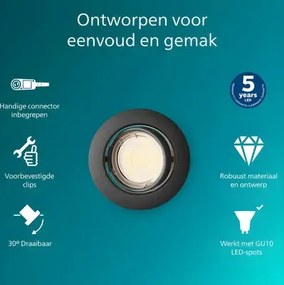 Philips Peridot černá O9 cm / Vestavné svítidlo / GU10 / 7W / IP20